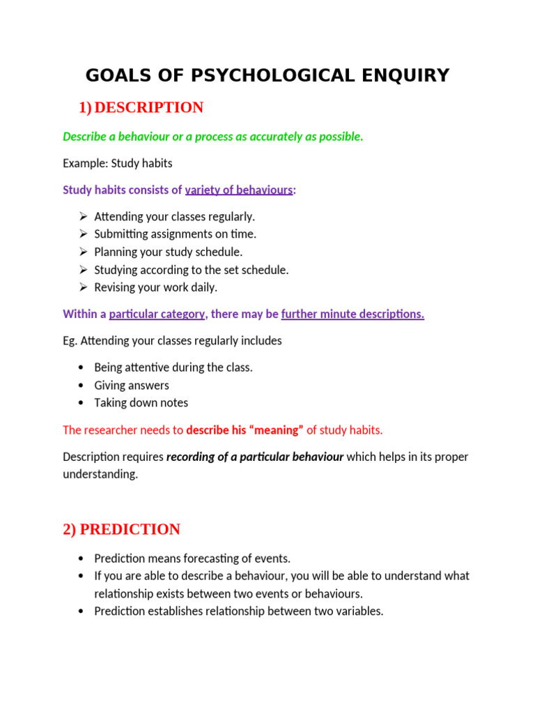 Goals of Psychological Enquiry and Steps | PDF | Behavior | Psychology