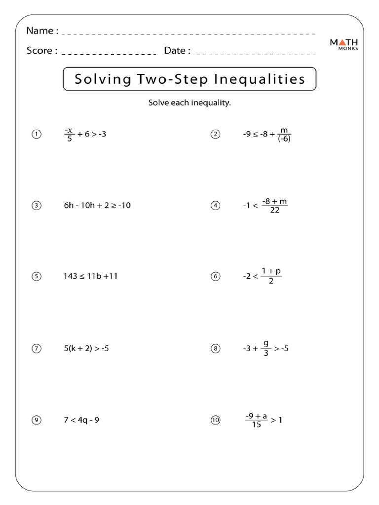 2 Step Inequalities Worksheet | PDF