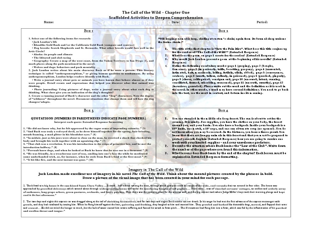 Activities for "The Call of the Wild" | PDF | The Call Of The Wild | Dogs