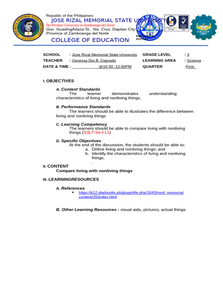 2nd Lesson Plan For SCIENCE | PDF | Teachers | Learning