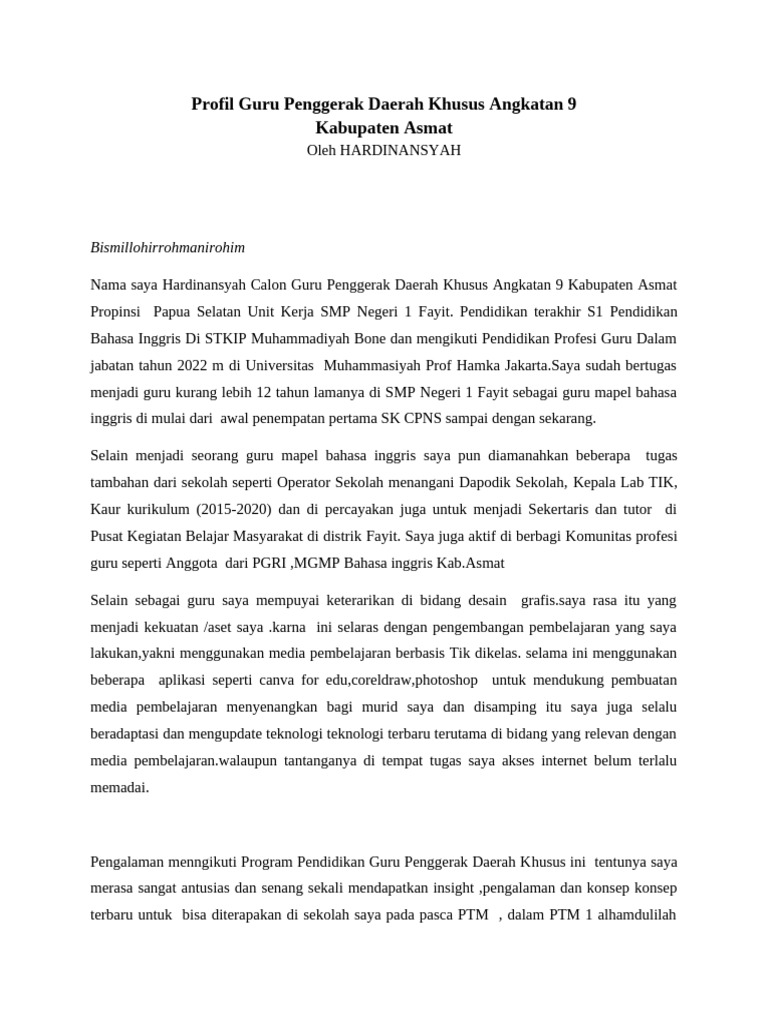 Profil Guru Penggerak (HARDINANSYAH) | PDF