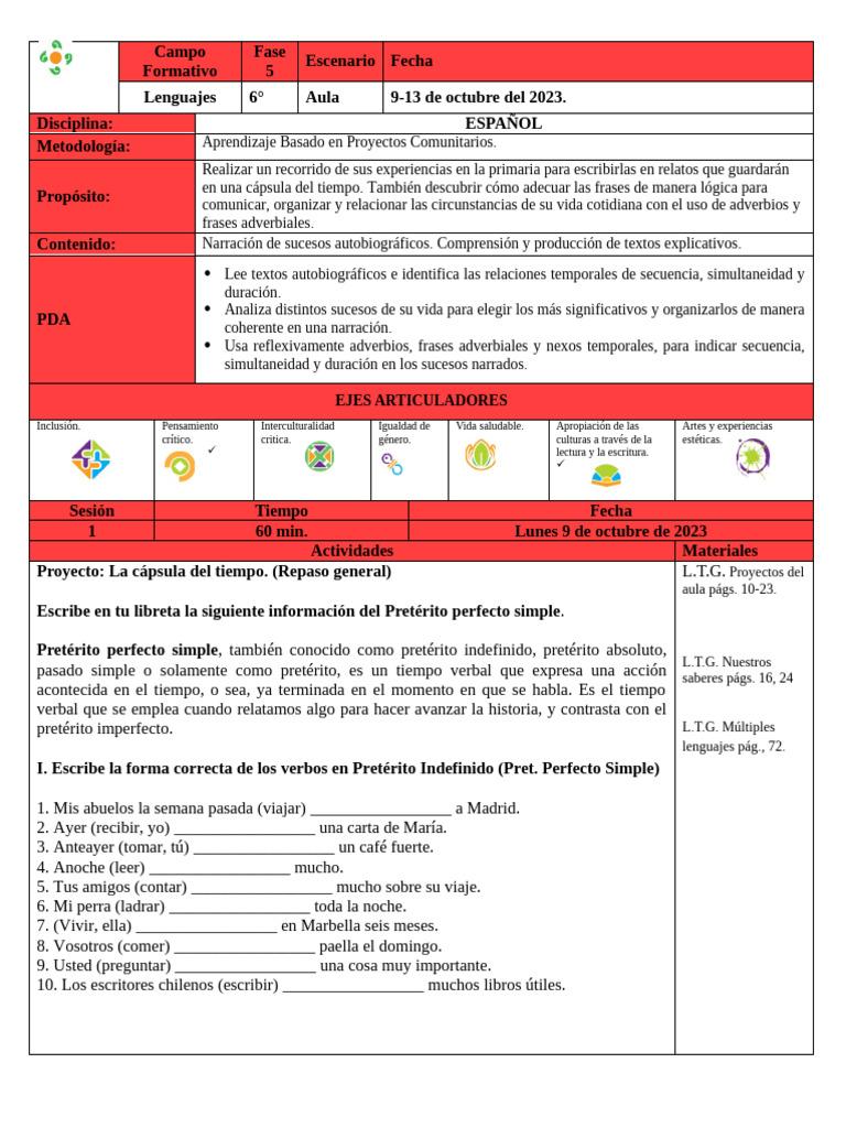 LENGUAJES Semana 9-13 de Octubre REPASO | PDF | Adverbio | Verbo