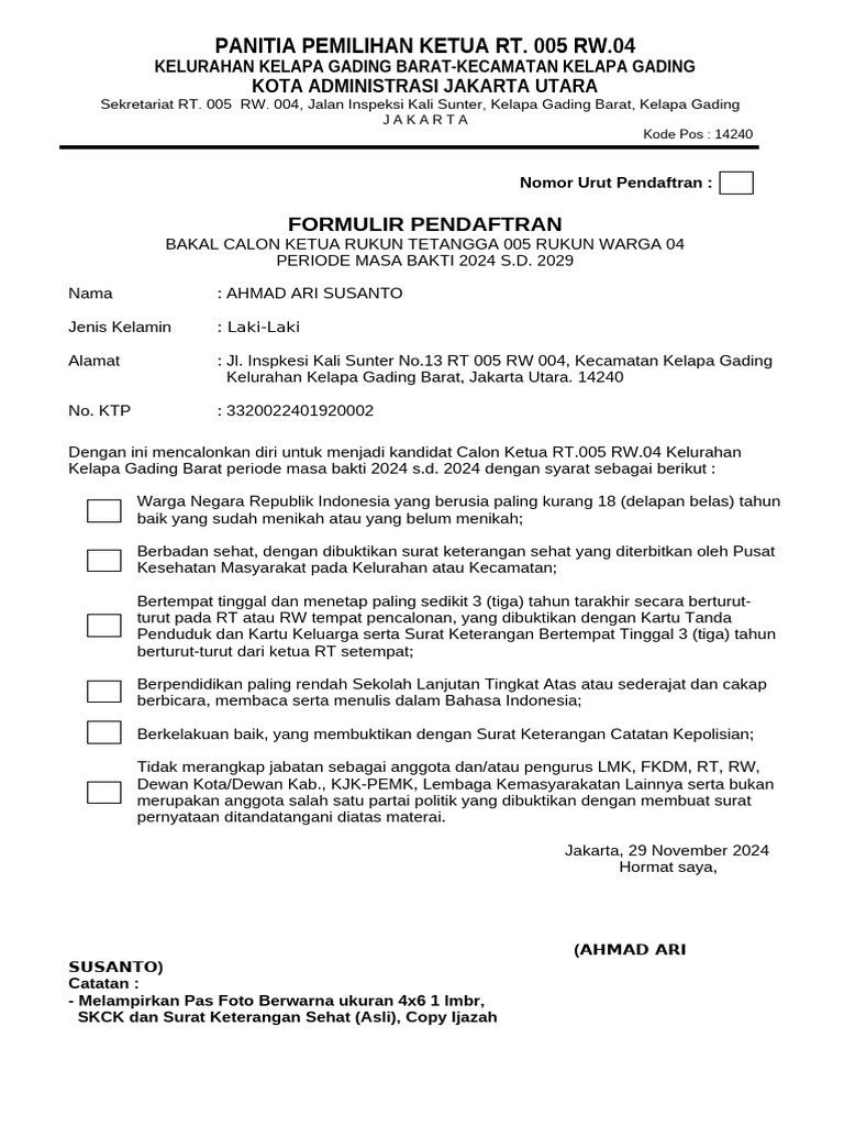 Formulir Pendaftaran RT RW 04 | PDF