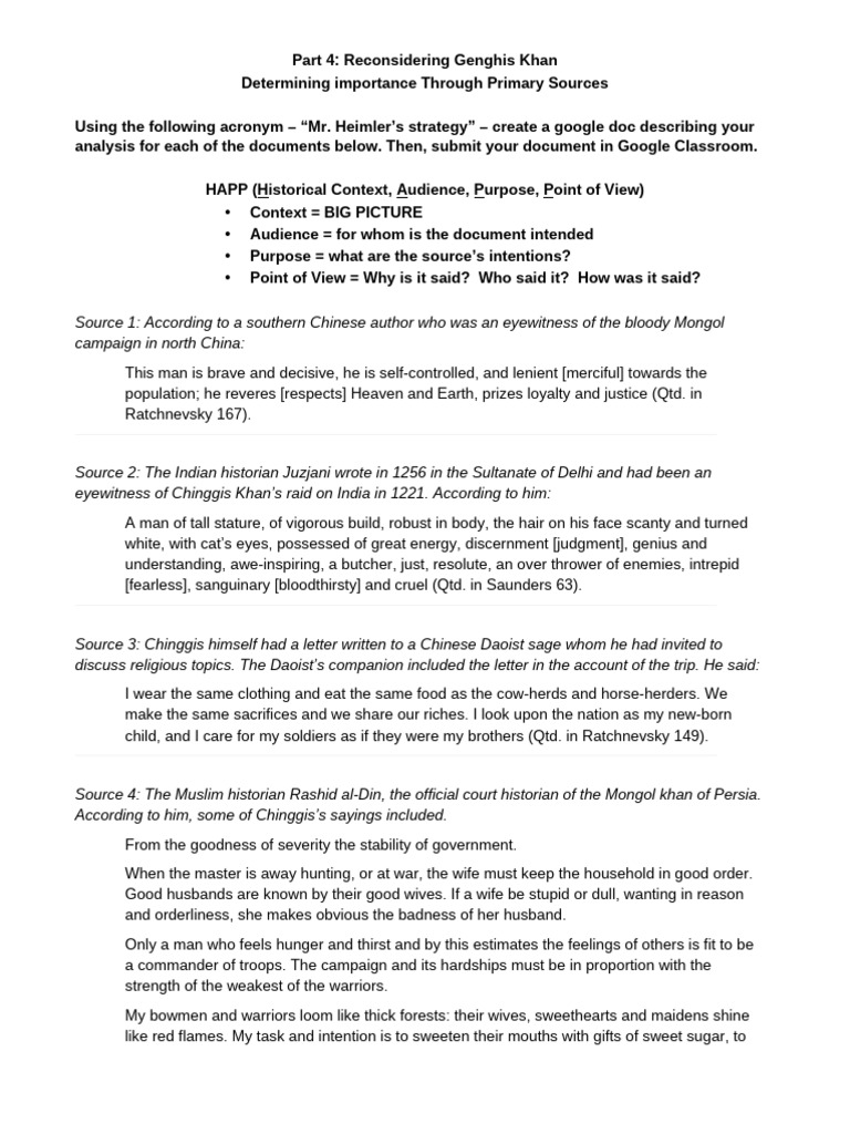 Primary Sources About Genghis Khan | PDF | Genghis Khan