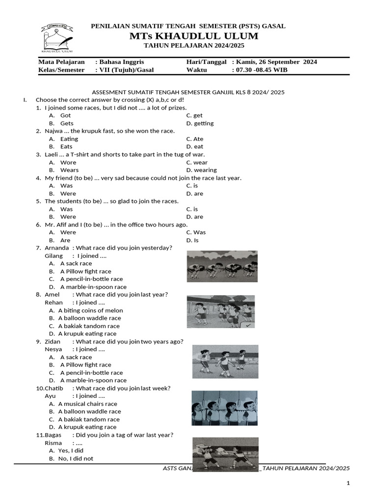 English Mid-Semester Assessment 2024 | PDF