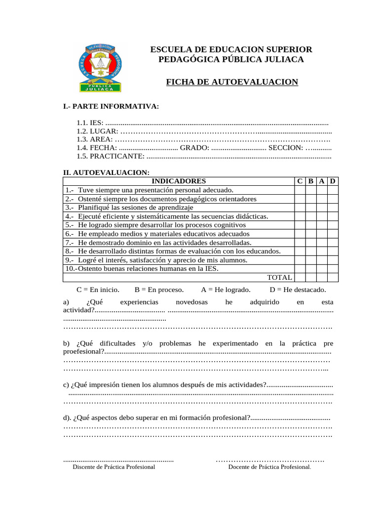 Ficha de Autoevaluacion | PDF | Maestros | Cognición