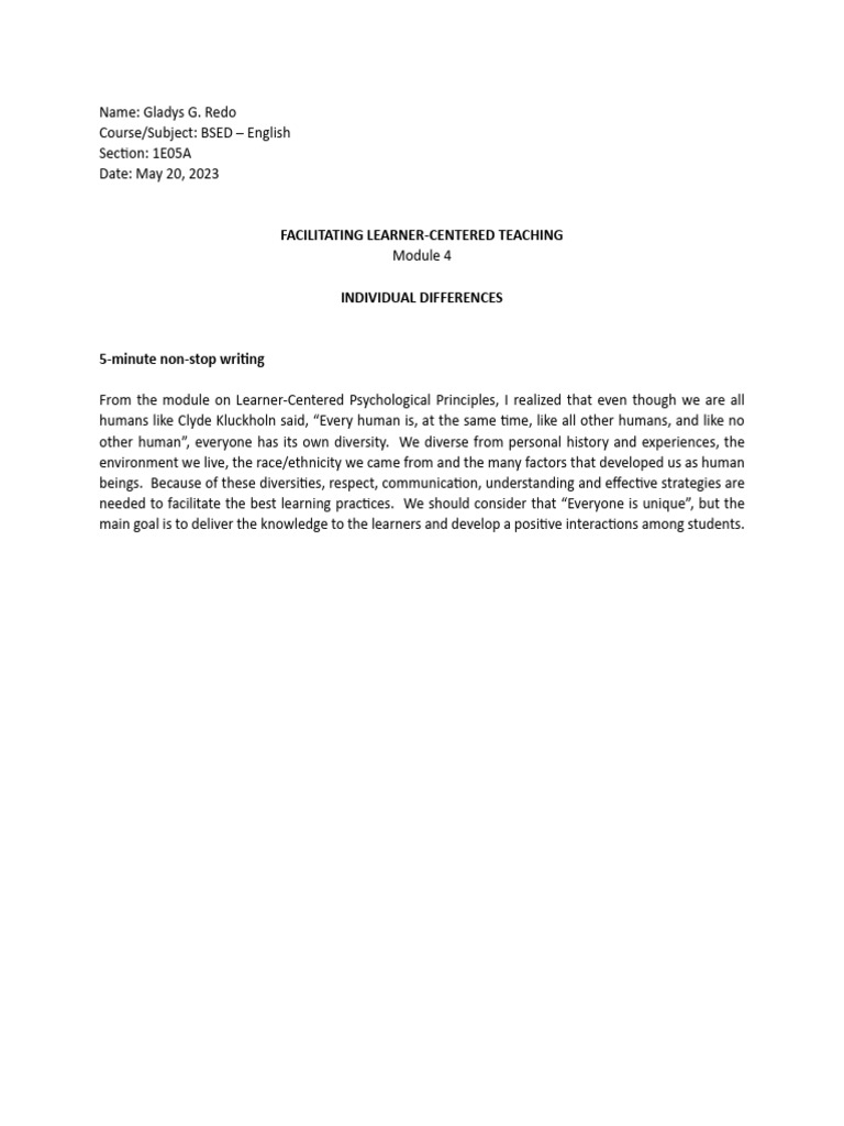 Facilitating Learner-Centered Teaching - Module 4 | PDF