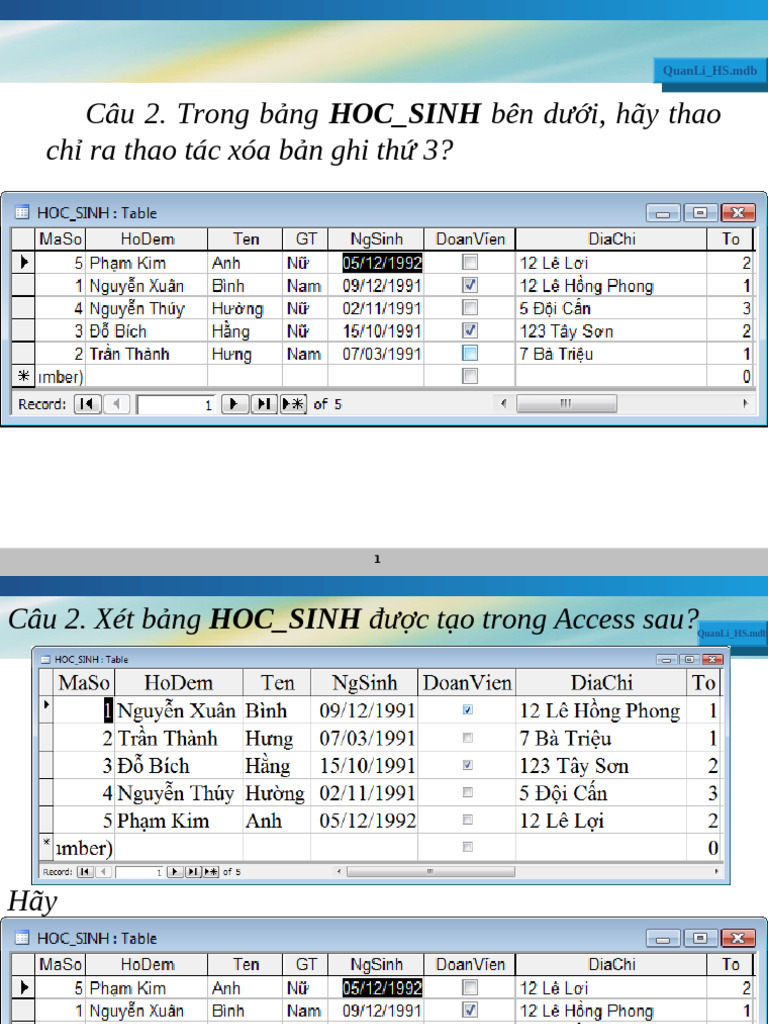 Tiet 19. Bai Tap Va Thuc Hanh 3. Thao Tac Tren Bang | PDF