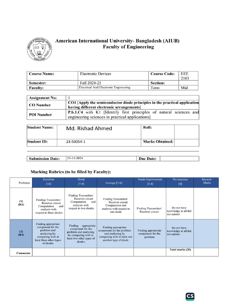 Device Assignment Mid (I) MD Rishad Ahmed (23-50054-1) | PDF