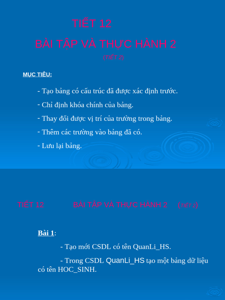 Tiet 13. Bai Tap Va Thuc Hanh 2. Tao Cau Truc Bang | PDF