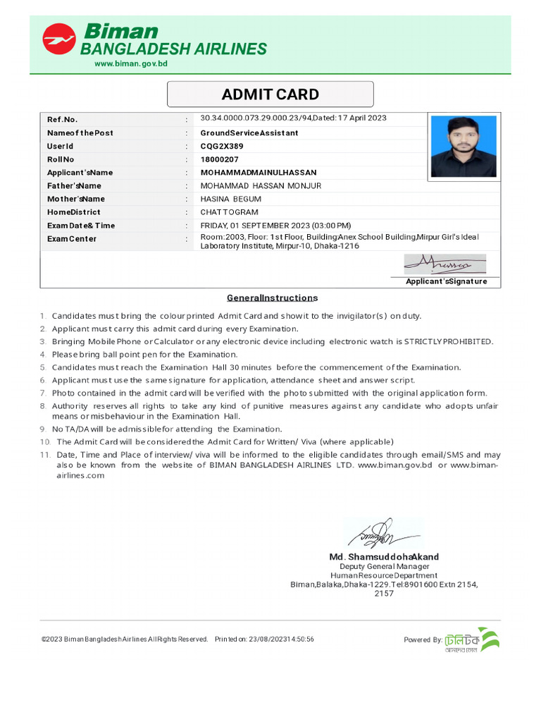 AdmitCard BBAL CQG2X389 | PDF