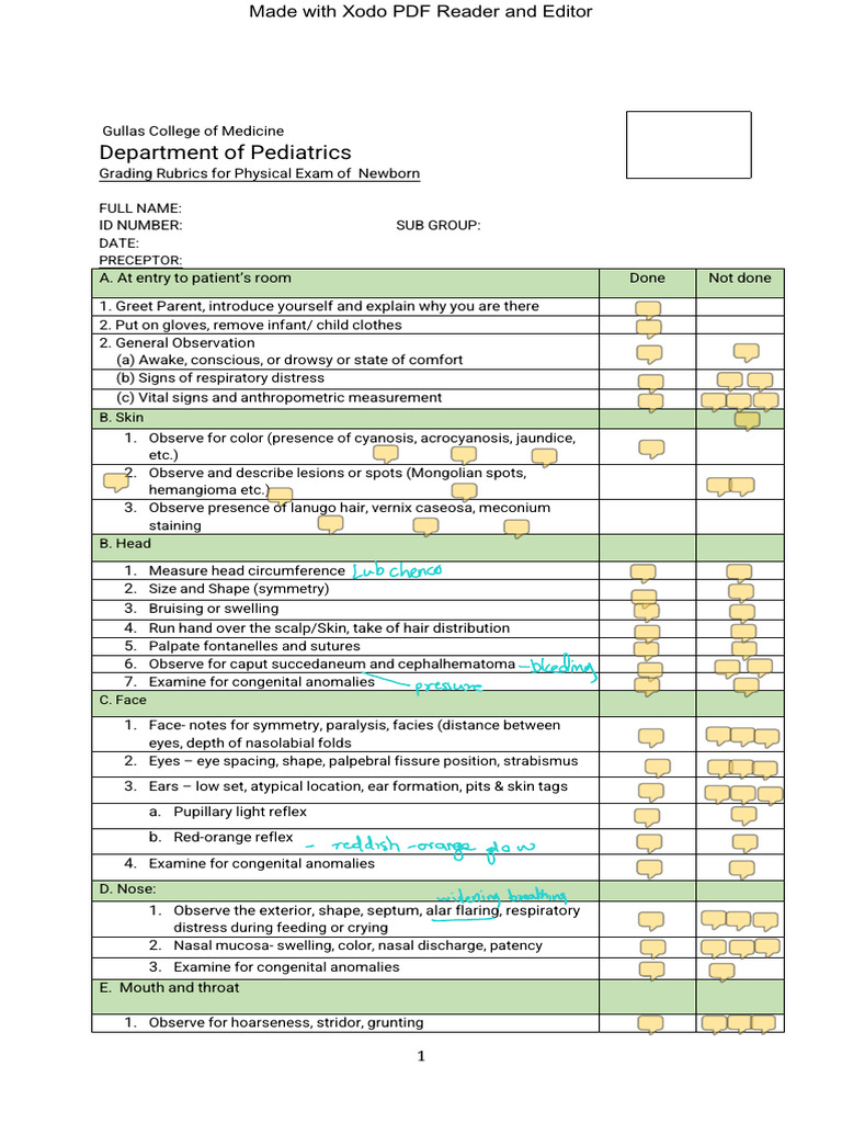 Rubrics in Newborn Pe | PDF | Human Nose | Heart