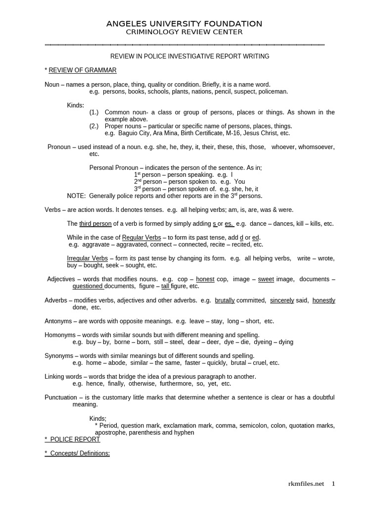 Police Investigative Report Writing Guide | PDF | Verb | Adverb