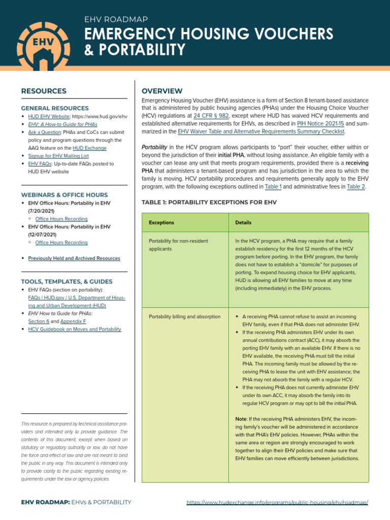 EHV Roadmap Emergency Housing Vouchers and Portability | PDF | Section ...