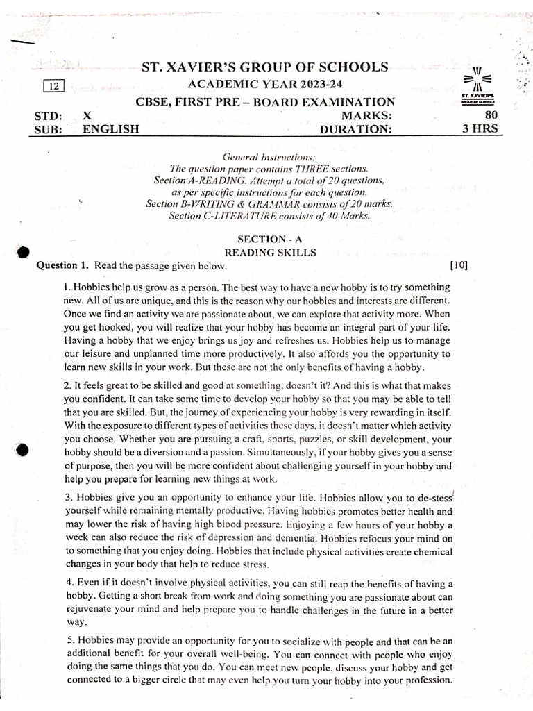 English Pre Board 1 | PDF