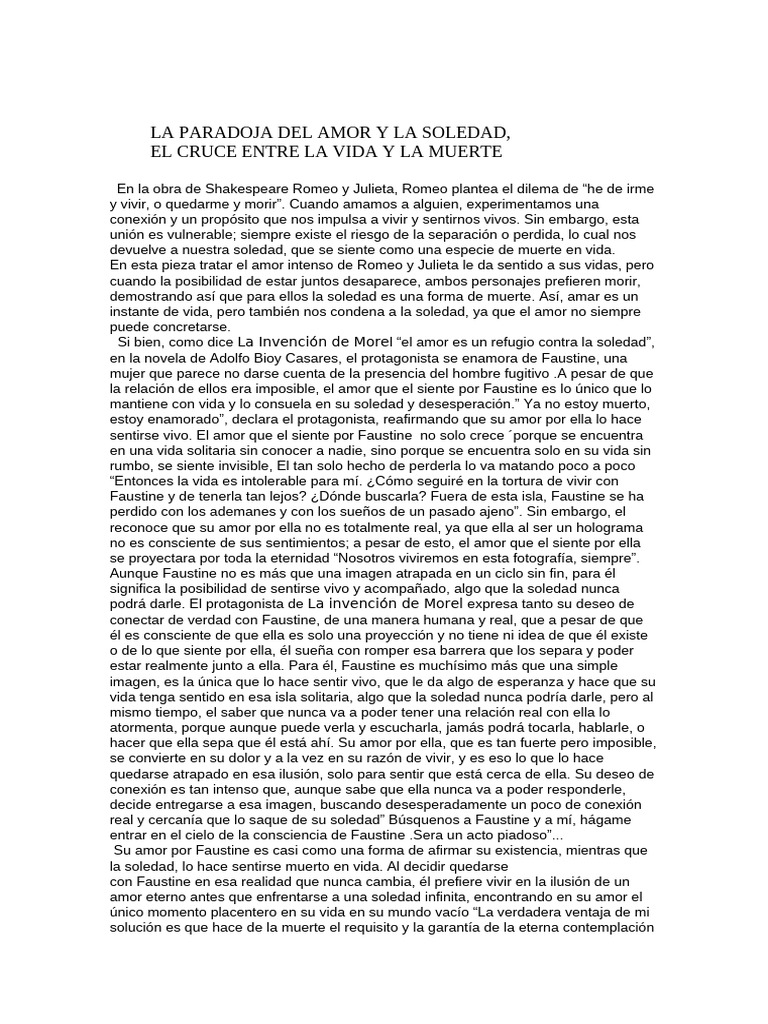 LA PARADOJA DEL AMOR Y LA SOLEDAD Por Guadalupe RIBERA 5TO B | PDF ...