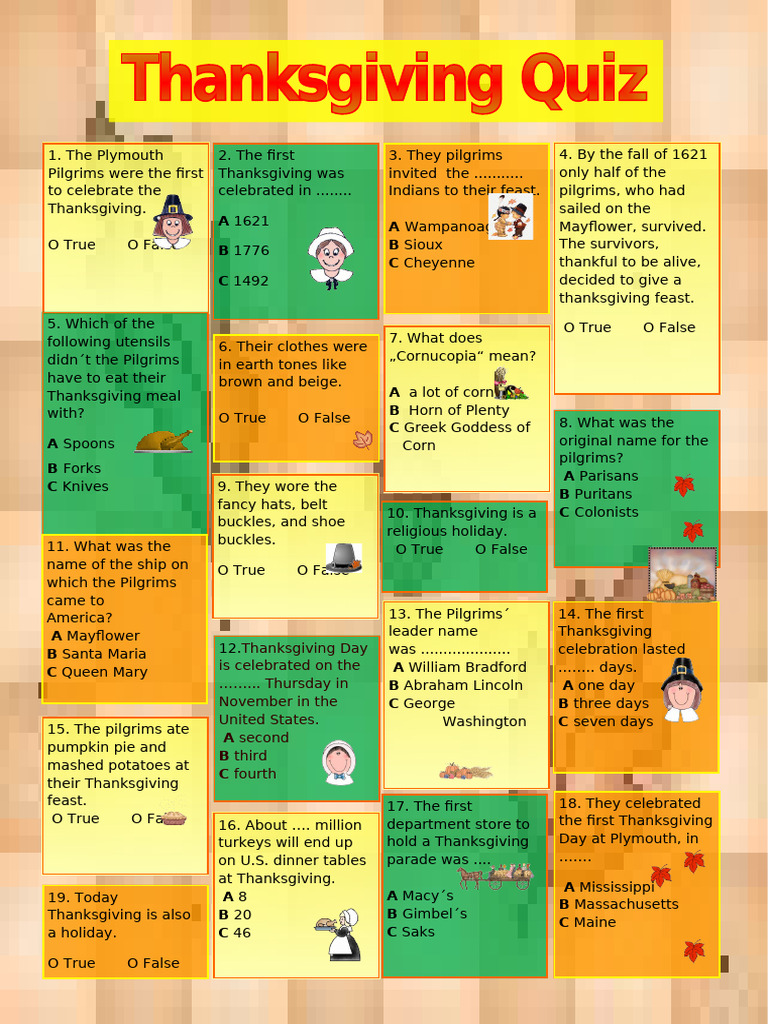 Thanksgiving Quiz: Pilgrims and Traditions | PDF | Thanksgiving | Gratitude