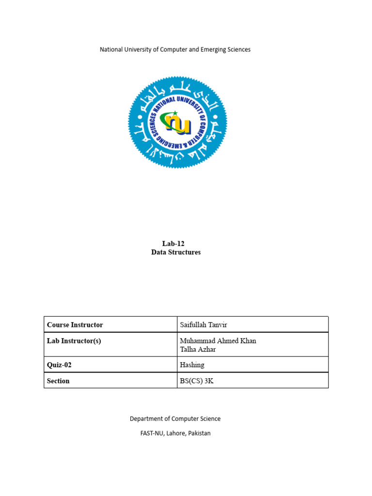 BS (CS) 3K Lab-12 Data Structures | PDF | Method (Computer Programming) | Algorithms