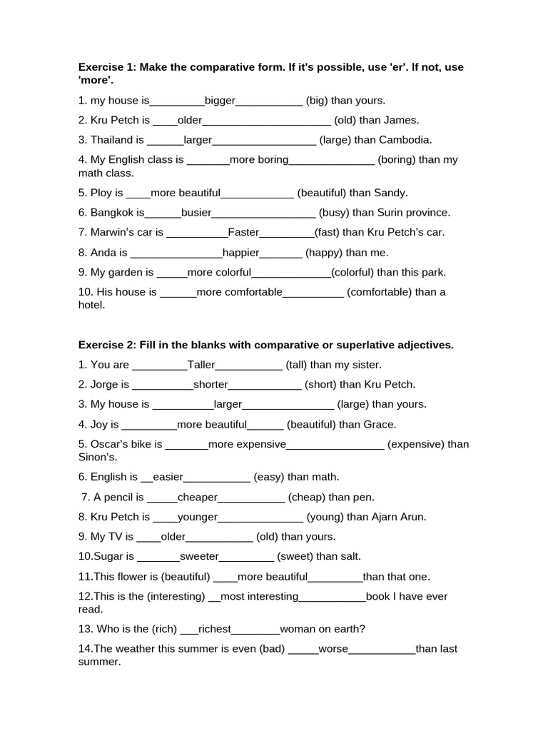 Comparative Adjectives Practice | PDF