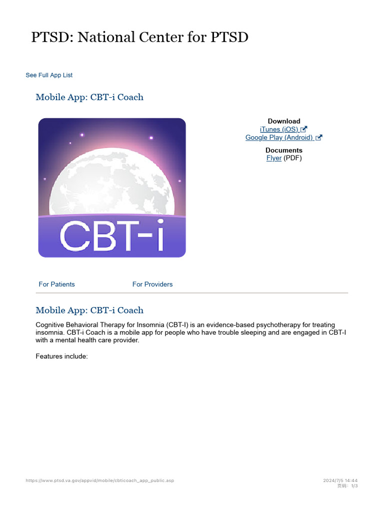Mobile App - CBT-i Coach - PTSD - National Center For PTSD | PDF ...
