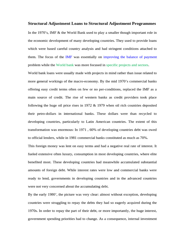 Structural Adjustment Loans To Structural Adjustment Programs | PDF ...