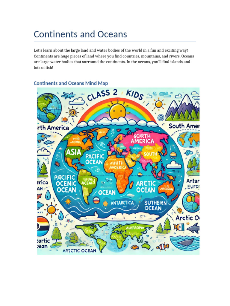 Continents and Oceans Mind Map Document | PDF