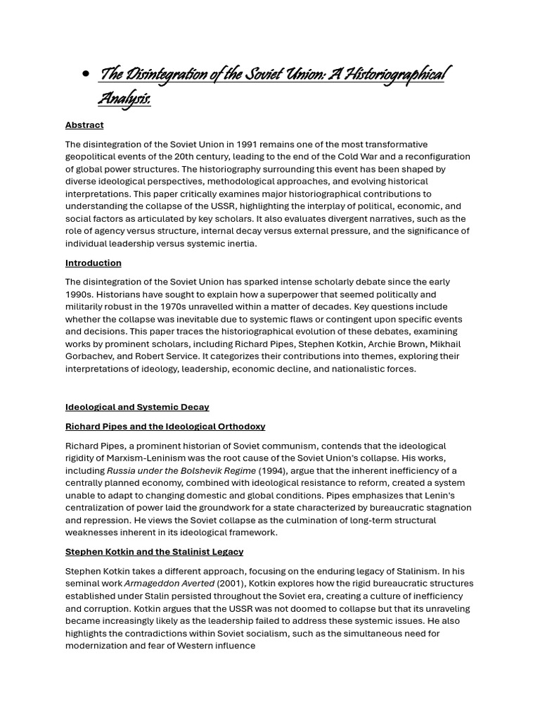 Historiographical Analysis of USSR Collapse | PDF | Soviet Union ...