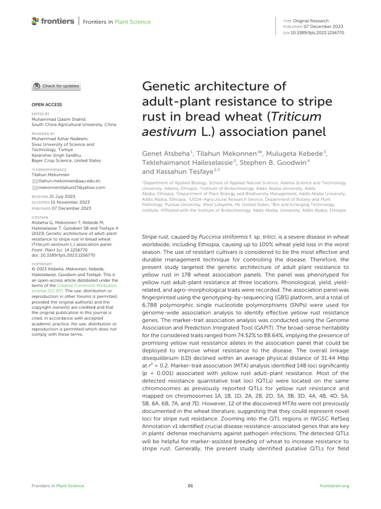 Wheat Stripe Rust Resistance Genetics | PDF | Quantitative Trait Locus ...