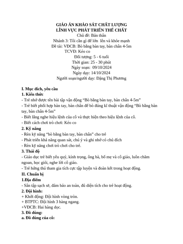 TD bò bằng bàn tay, chân KTCL PHƯƠNG | PDF