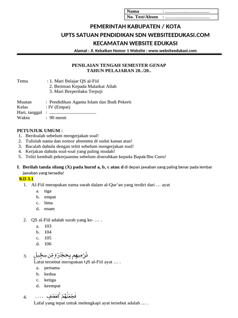 Soal PTS 2 Mapel PAI Kelas 4 | PDF