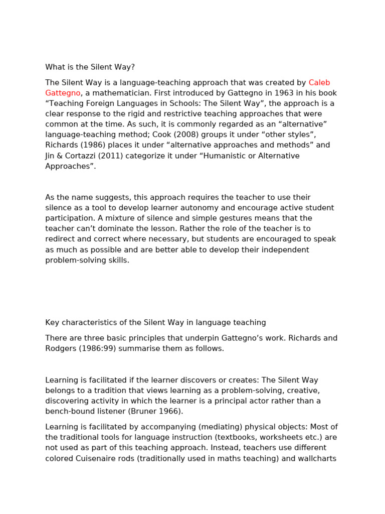 Understanding the Silent Way Method | PDF | Teachers | Language Education