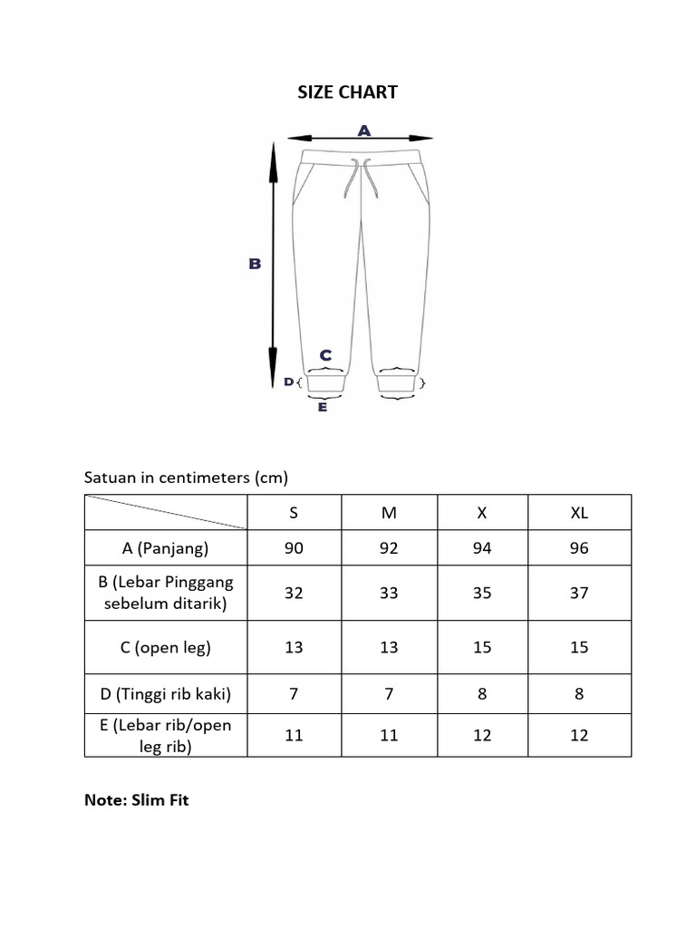 Size Chart Jogger | PDF