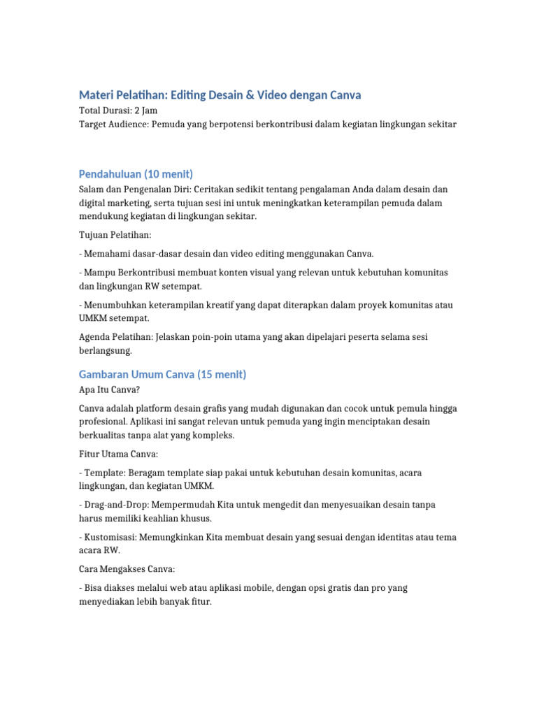 Materi Pelatihan Editing Desain Dan Video Dengan Canva Youth Focus | PDF