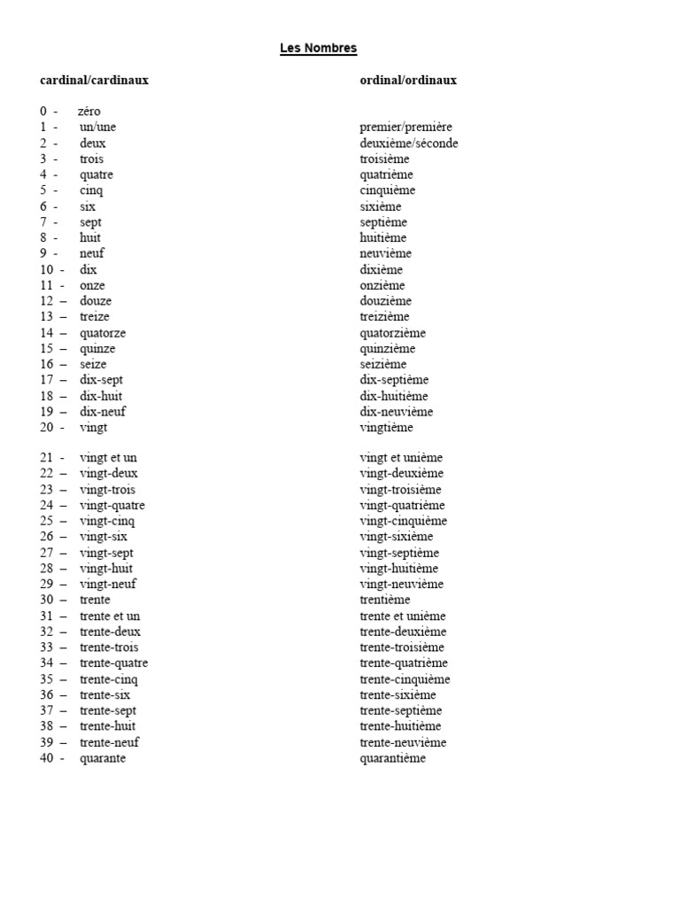 Nombres cardinaux et ordinaux | PDF