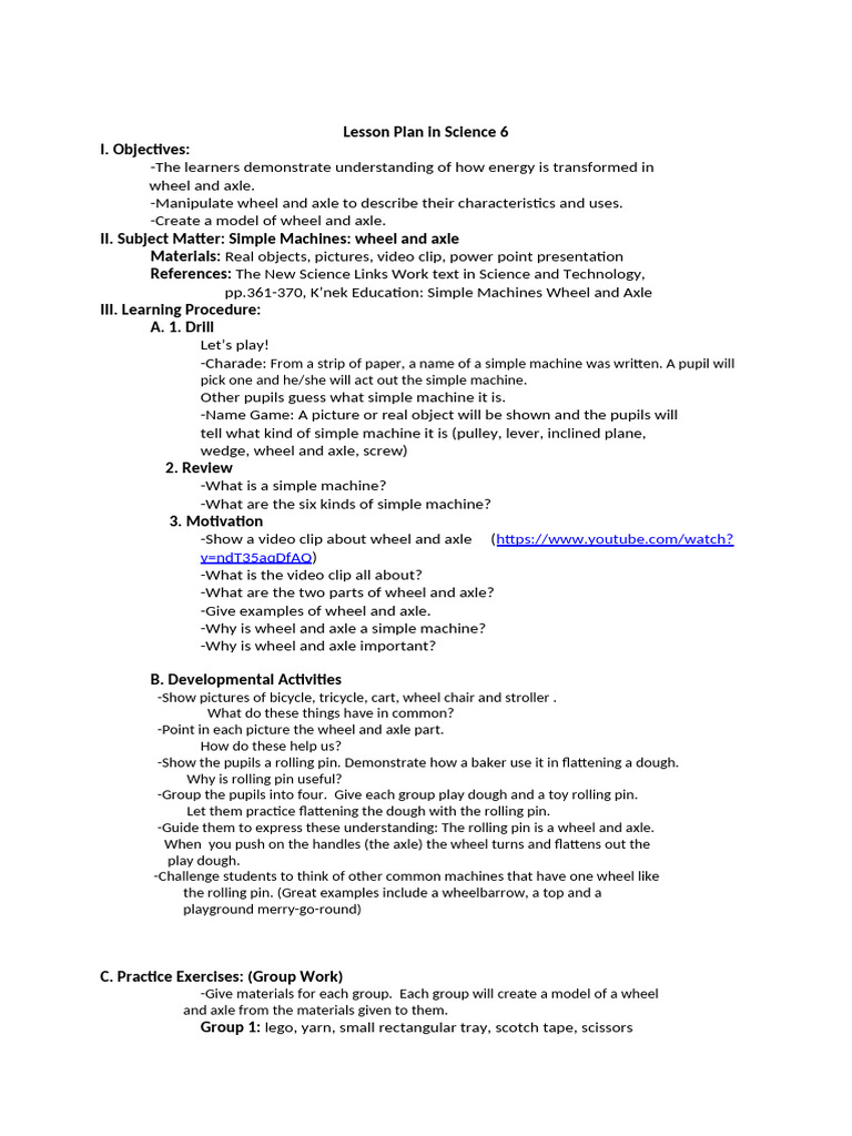 LP Sci 6 Wheel Axle | PDF | Machines | Wheel
