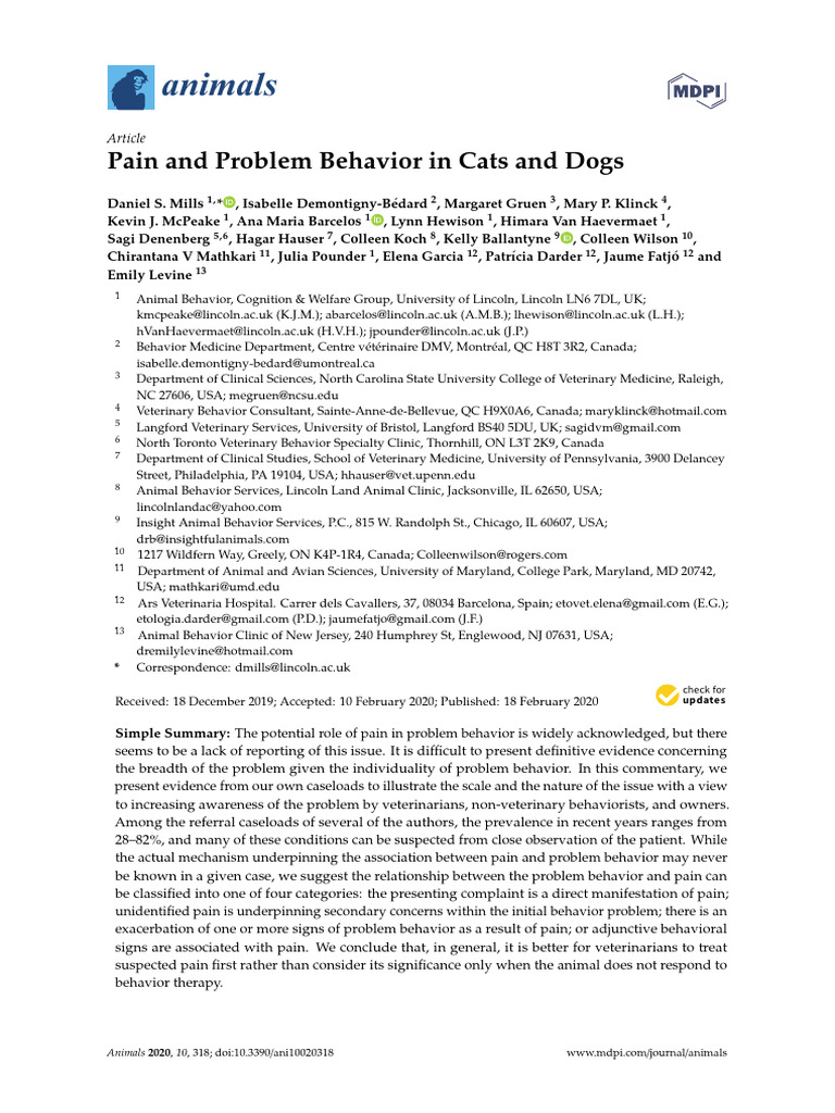 Pain's Role in Canine and Feline Behavior | PDF | Pain | Pain Management