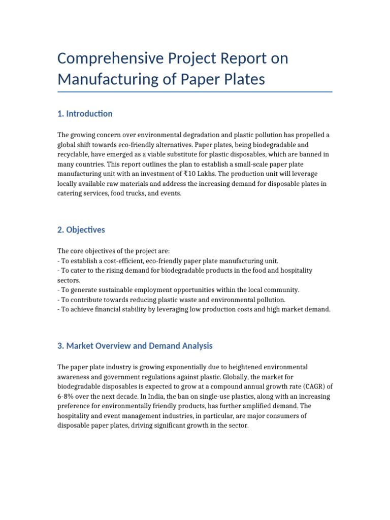 Expanded Paper Plate Project Report With Repayment Tenure | PDF ...