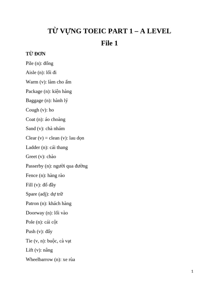 T V NG TOEIC PART 1 - File 1 | PDF