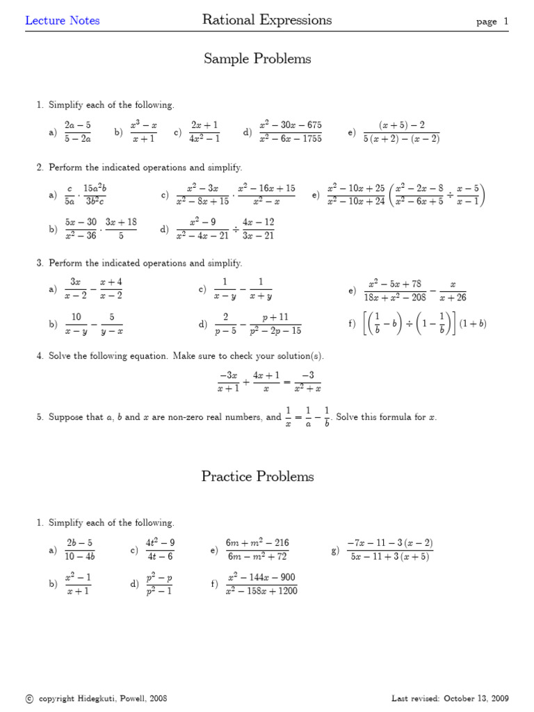 Rational Expressions | PDF | Elementary Mathematics | Algebra