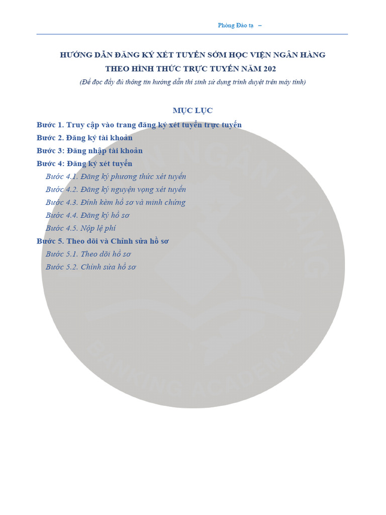 Huong Dan Dang Ky Xet Tuyen Som HVNH 2024 | PDF