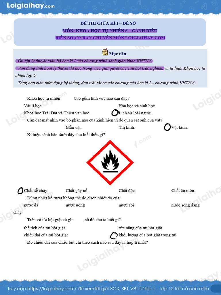 De Thi Giua Ki 1 KHTN 6 Canh Dieu de So 2 | PDF