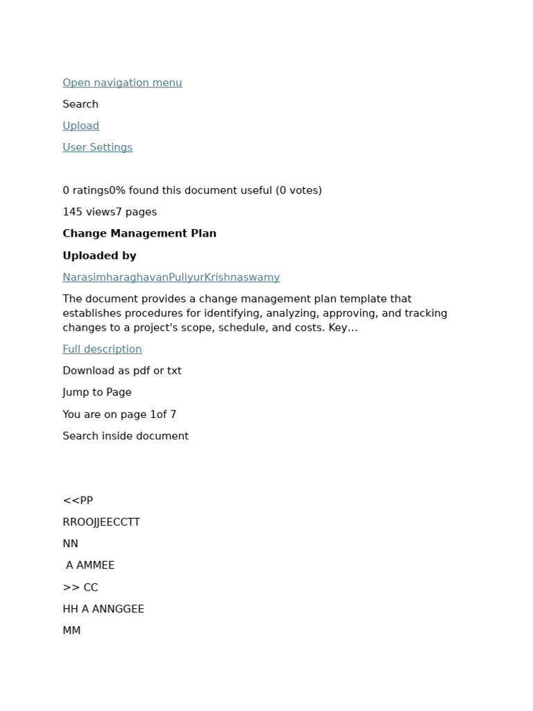 Open Navigation Menu: Change Management Plan Uploaded by | PDF | Scribd | Facebook