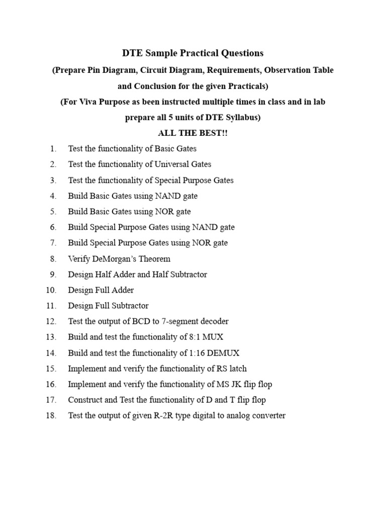 DTE Practical Sample Questions | PDF