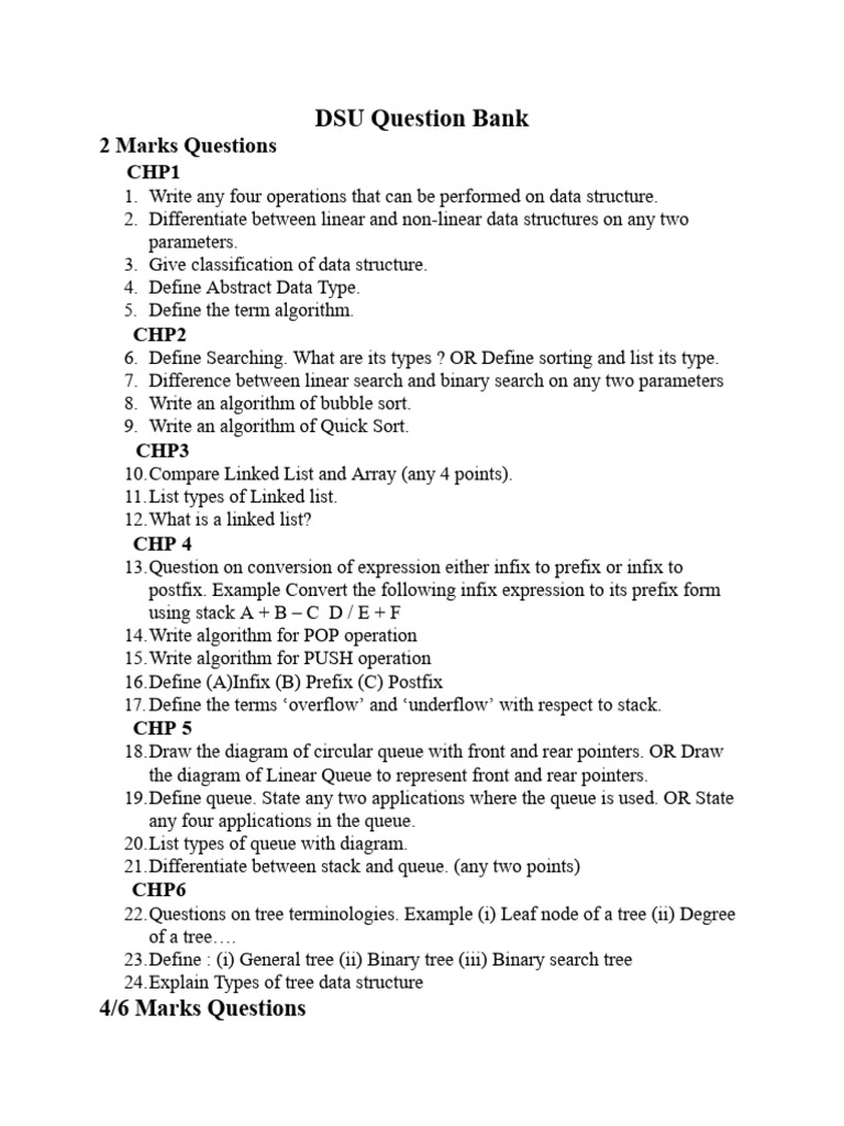 DSU QB For Passing Marks | PDF | Queue (Abstract Data Type) | Algorithms