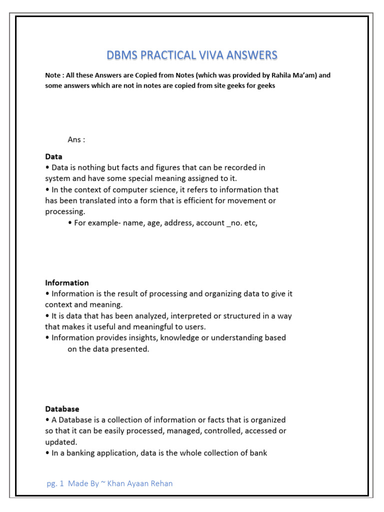 Dbms Practical Viva Answers Pdf Relational Database Databases 