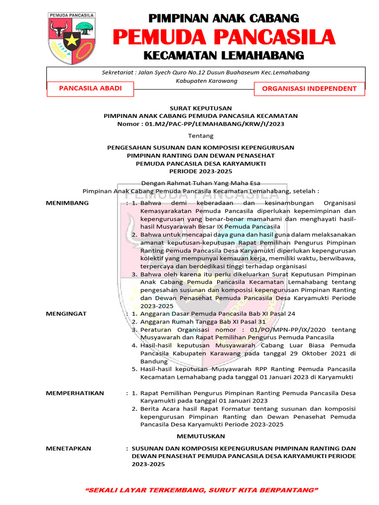 Contoh SK Ranting Karyamukti | PDF