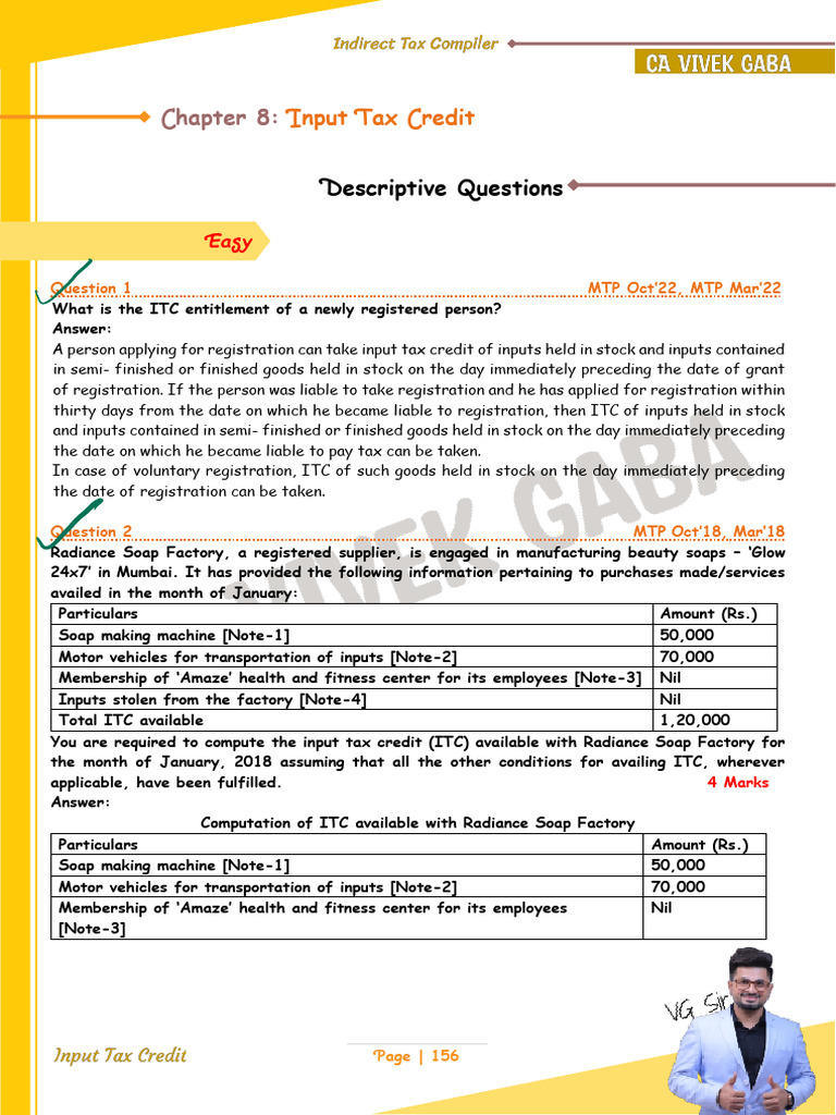 Input Tax Credit Question Bank | PDF | Value Added Tax | Taxes