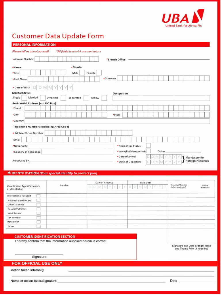 Customer Data Update Form Personal | PDF