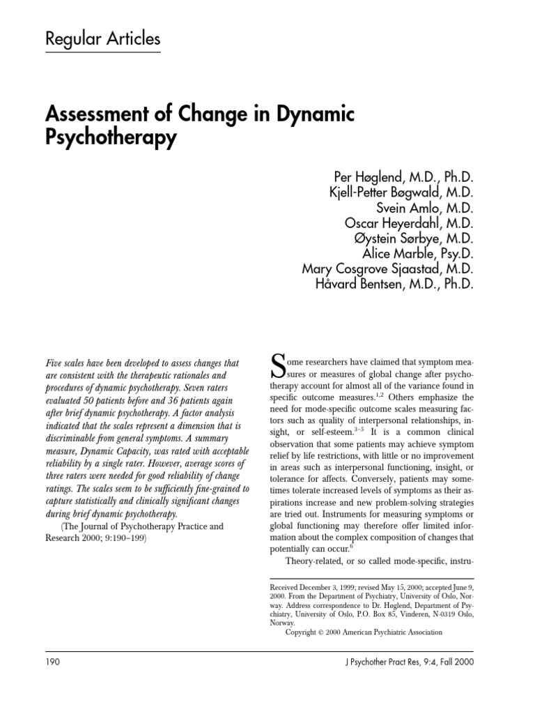 Assessment of Change in Dynamic Psychotherapy | PDF | Psychotherapy ...
