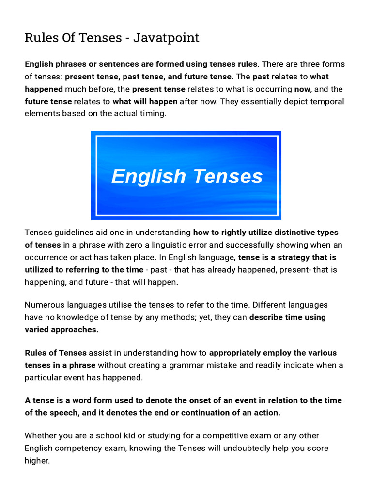 Mastering English Tenses Rules | PDF | Grammatical Tense | Phrase
